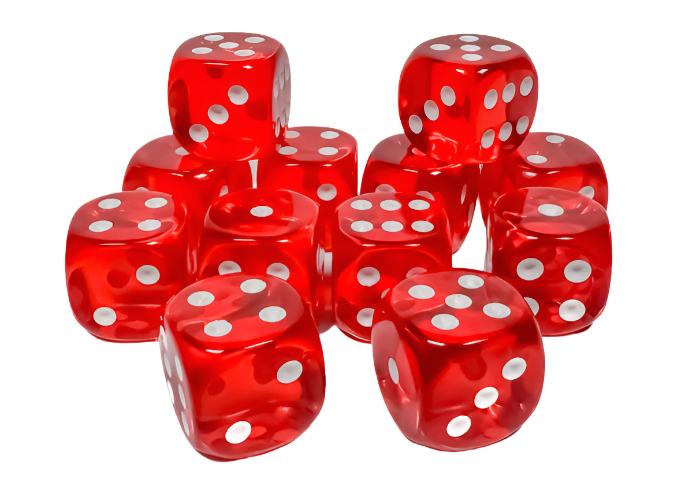 Chessex - Translucent 16mm D6 Dice Block - Red with White | Loaded Dice